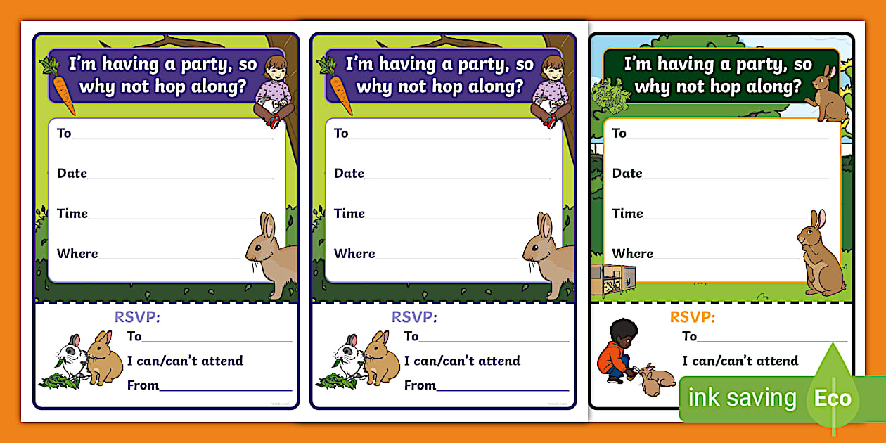 Rabbit Themed Party Invitations (Teacher-Made) - Twinkl