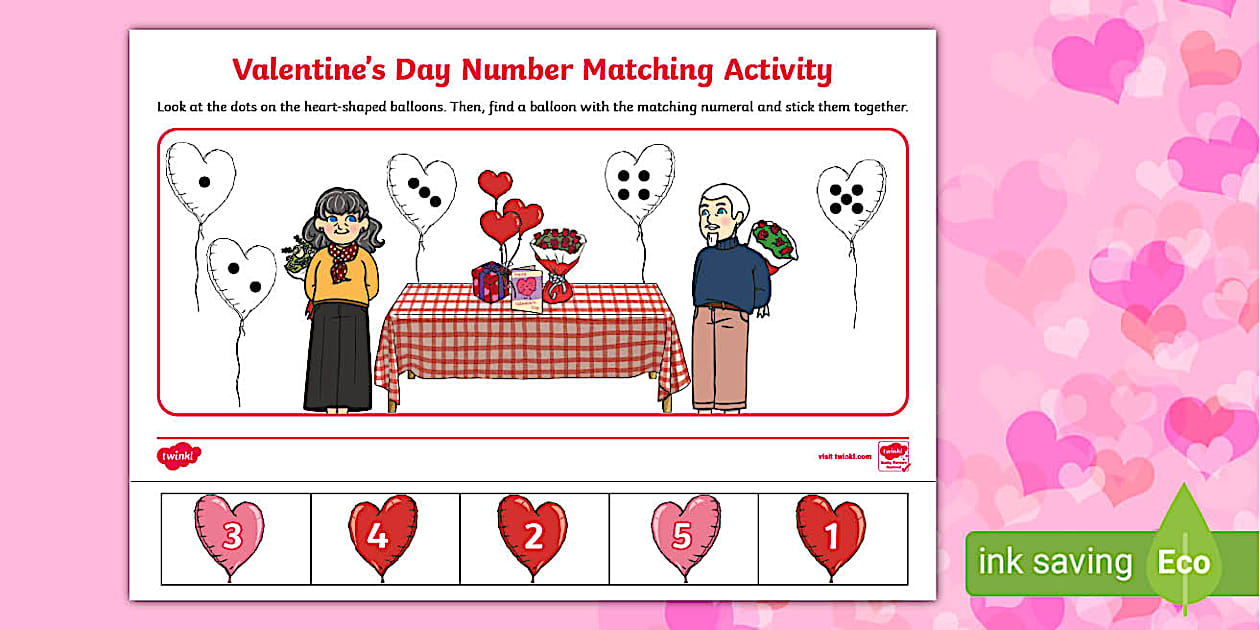 👉 Valentine's Day 1-5 Number Matching Activity - Twinkl