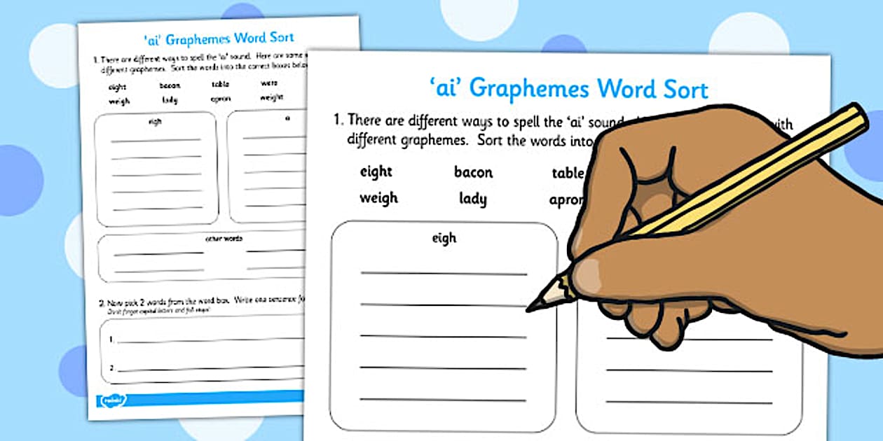Black and White 'ai' Graphemes Word Sort Worksheet - Twinkl