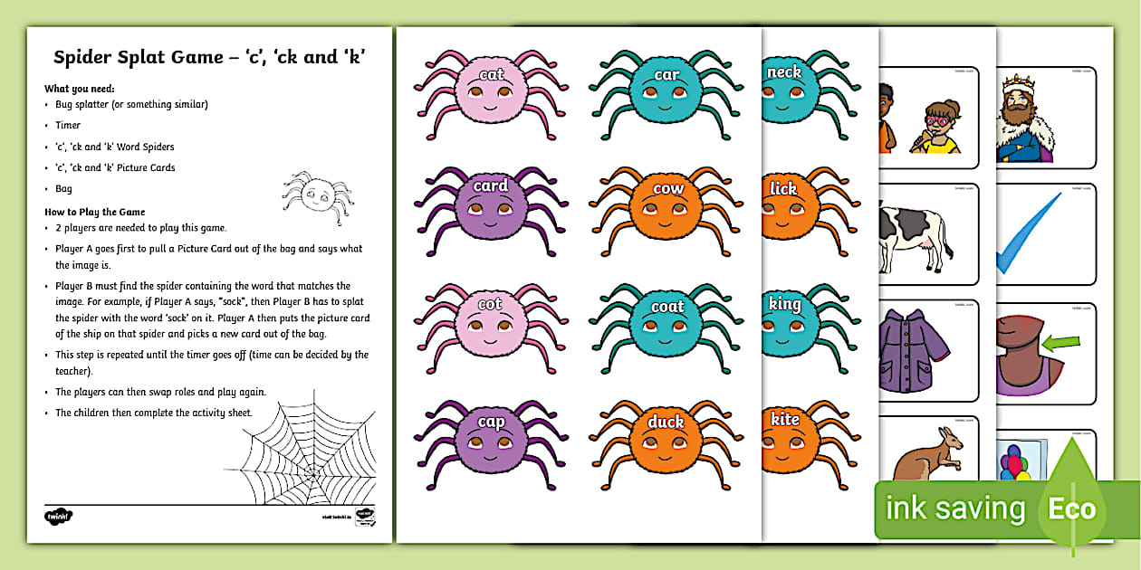 Spider Splat 'c' 'ck' 'k' Game (teacher made) - Twinkl