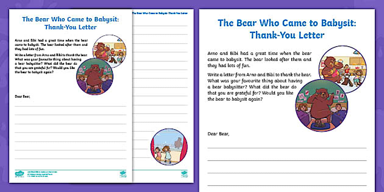The Bear Who Came to Babysit: Thank-You Letter Writing Activity