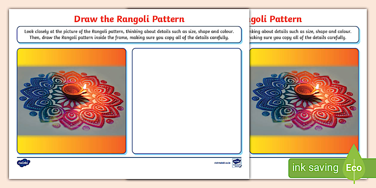 Draw the Rangoli Pattern Worksheet (Teacher-Made) - Twinkl