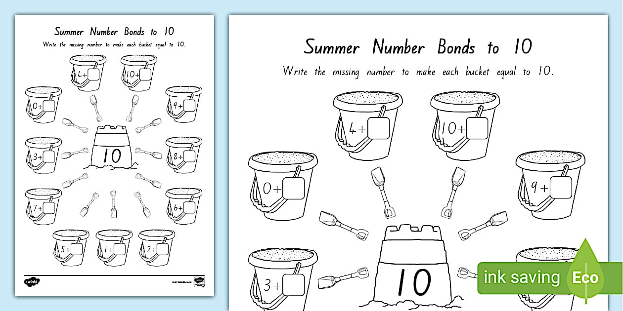 Summer Holiday Number Bonds to 10 (teacher made) - Twinkl