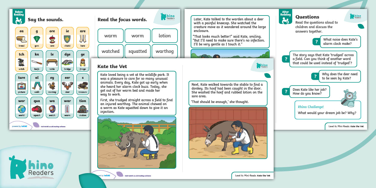 Rhino Readers Intervention: Kate the Vet (Level 6c) - Twinkl