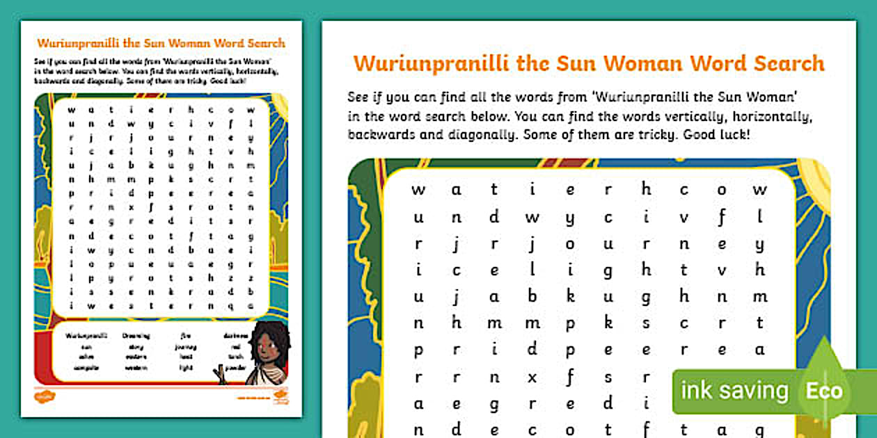 Wuriunpranilli the Sun Woman Wordsearch - Twinkl