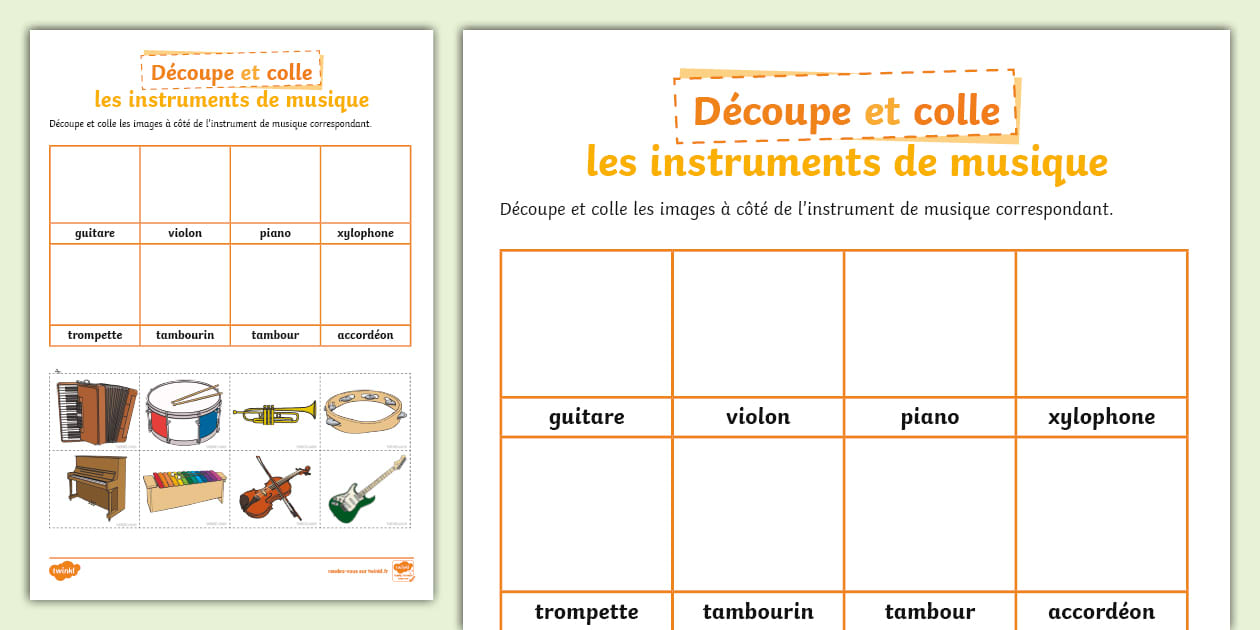 Feuille d'activité : Découpe et colle les instruments de musique