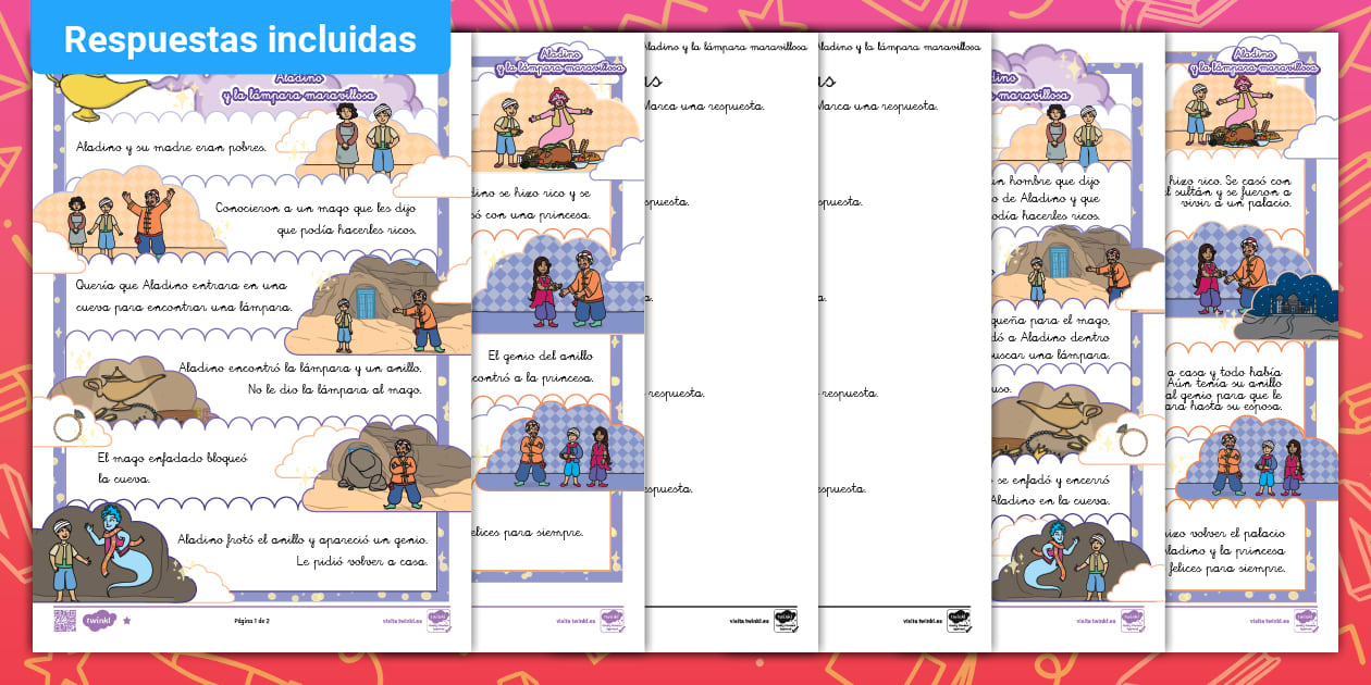 Comprensión lectora por niveles: Aladino y la lámpara maravillosa