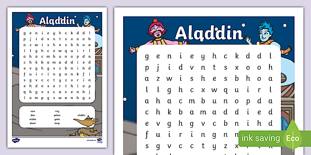 Aladdin Wordsearch (ティーチャーメイド) - Twinkl