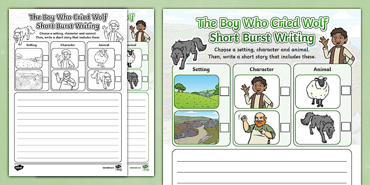 The Boy Who Cried Wolf Short Burst Writing Template - Twinkl