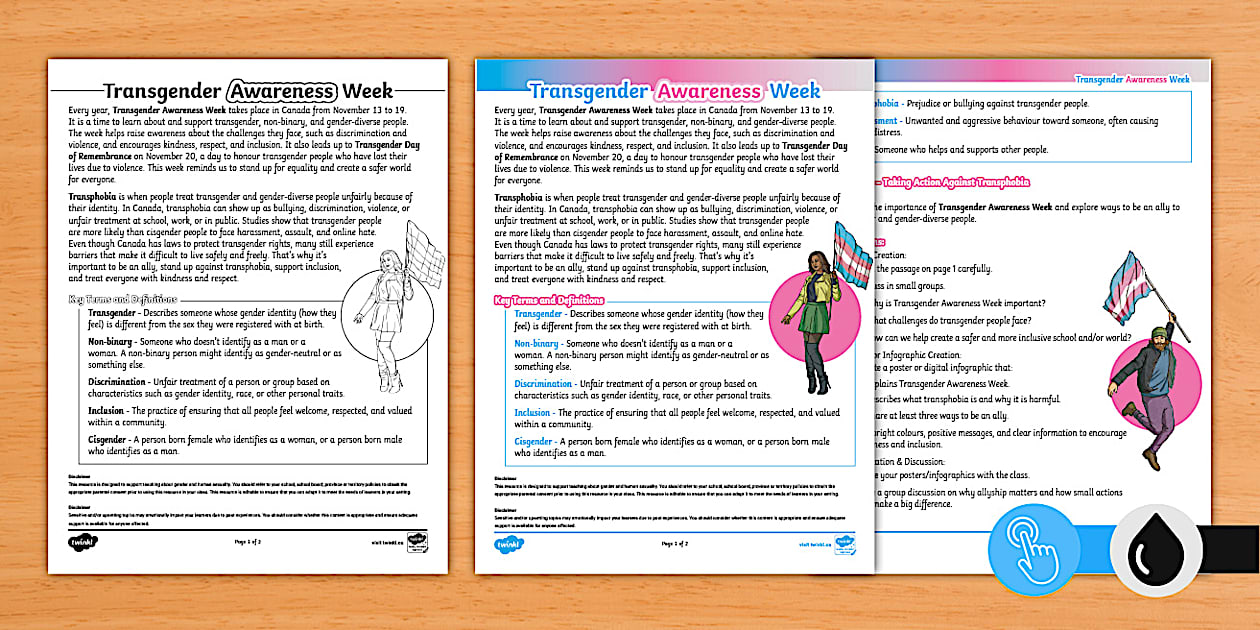 Transgender Awareness Week Activity: Gr 4-8 (teacher made)