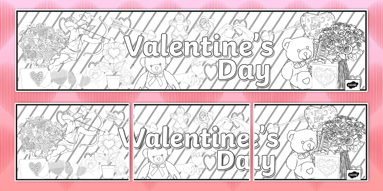 Valentine's Day KS2 Colouring Display Banner (teacher made)
