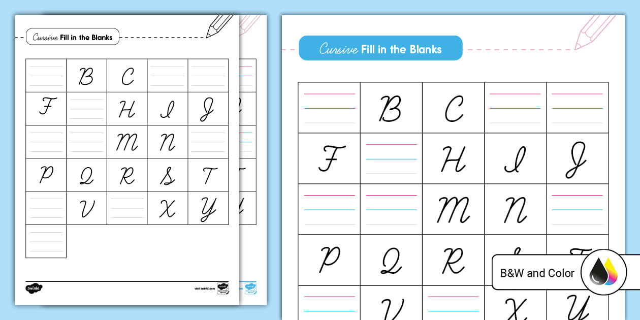 Cursive Fill in the Blank Upper Case Alphabet Practice