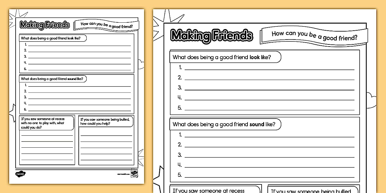 Making Friends Worksheet for K-2nd Grade - Twinkl