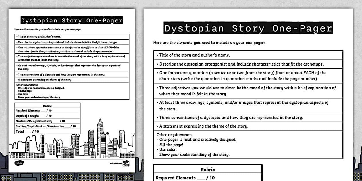 Dystopian Story One-Pager Worksheet for 6th-8th Grade
