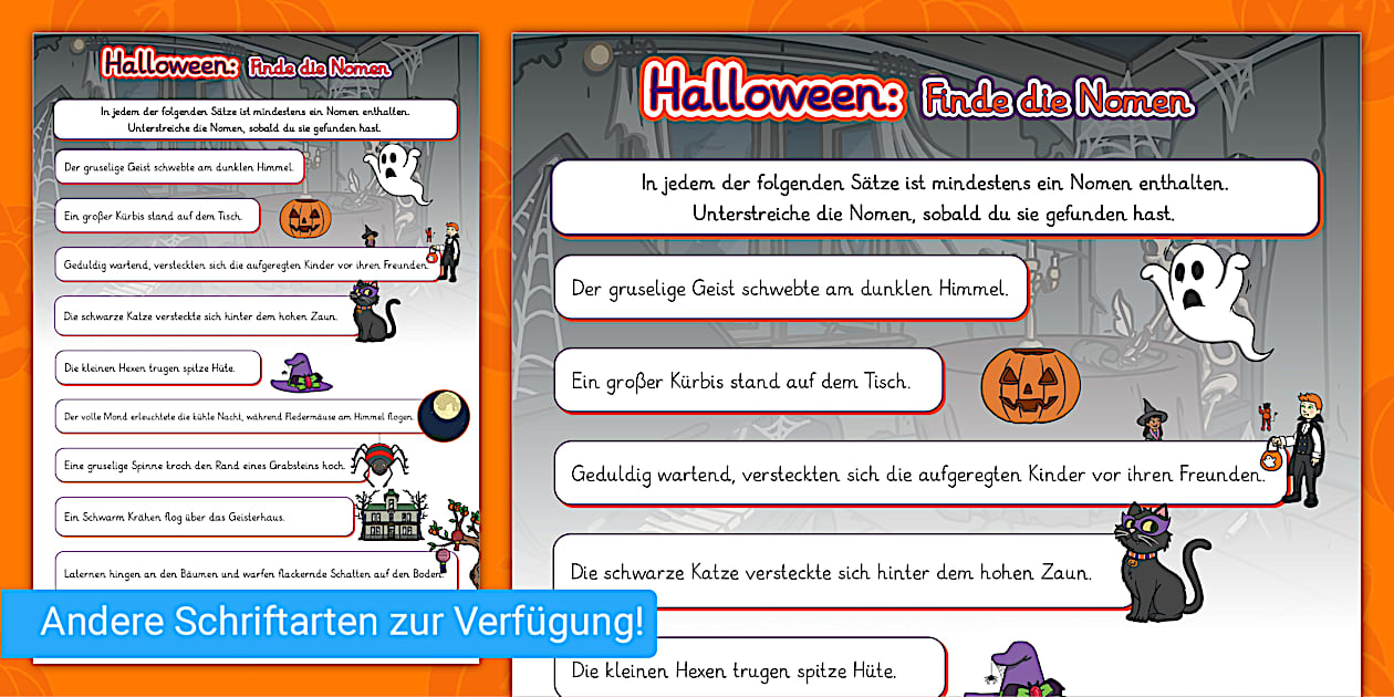 Halloween - Finde die Nomen - Arbeitsblatt