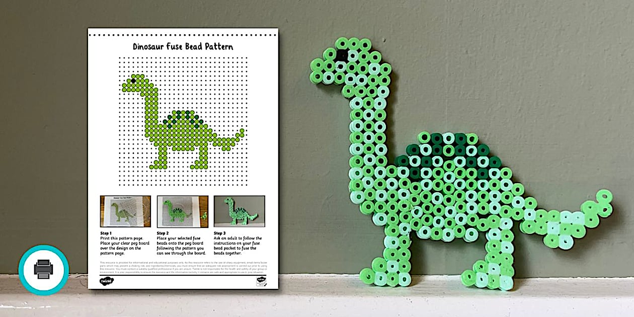 Dinosaur Fuse Bead Pattern | Dinosaur Crafts - Twinkl