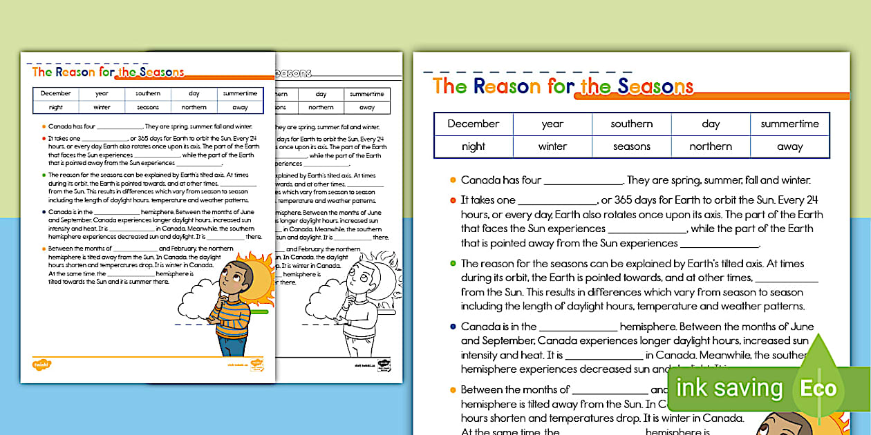 The Four Seasons in Canada Cloze Activity (teacher made)