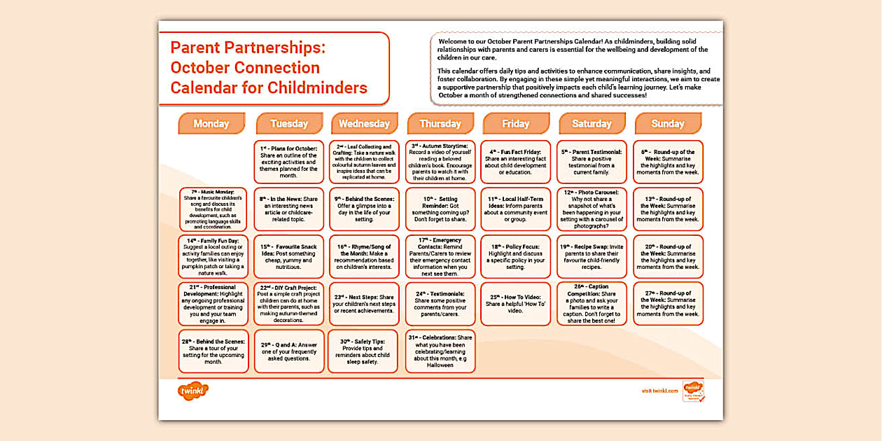 Parent Partnerships: October Connection Calendar for Childminders