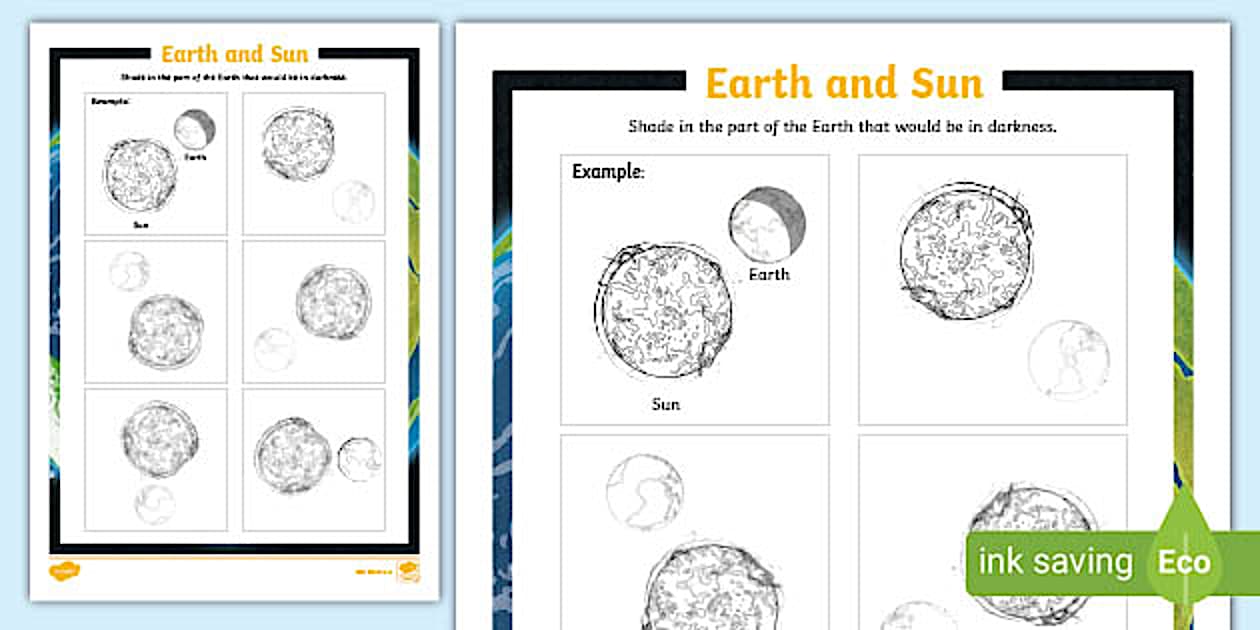 Editable Earth and Sun Shading Worksheet (teacher made)