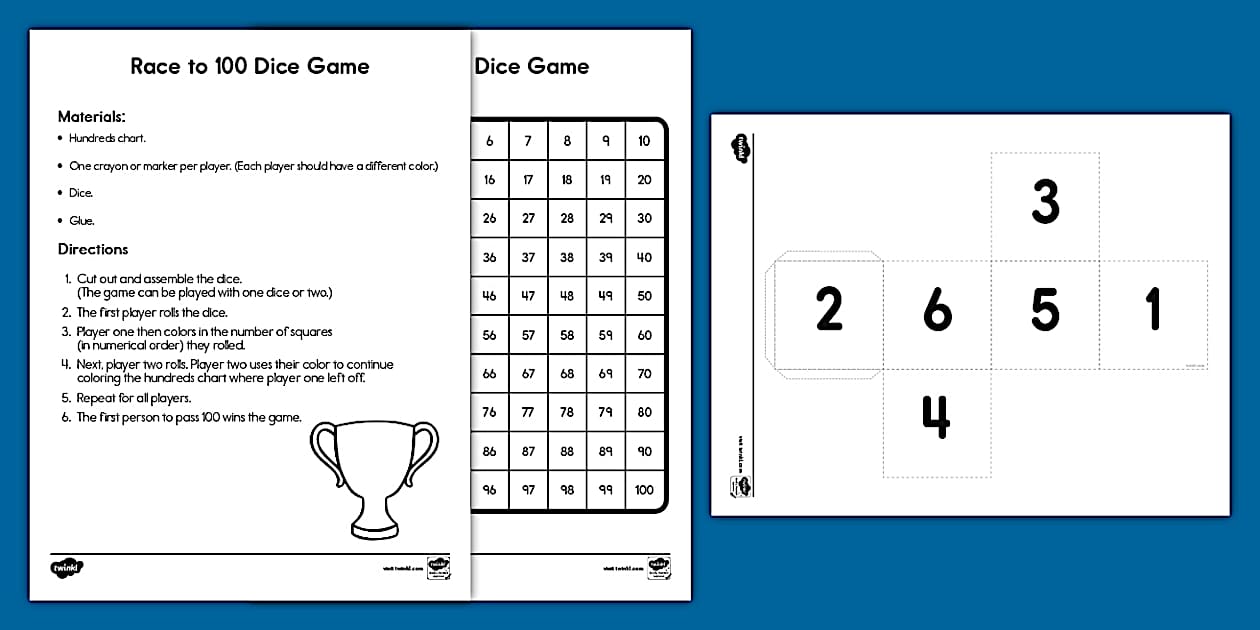 Race to 100 Dice Game for K-2nd Grade (Teacher-Made)