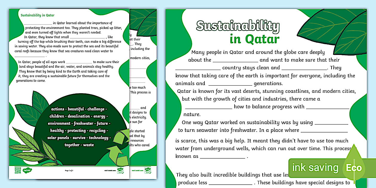 Sustainability in Qatar Worksheet (teacher made) - Twinkl