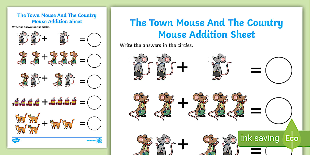 The Town Mouse And The Country Mouse Addition Sheet - Twinkl
