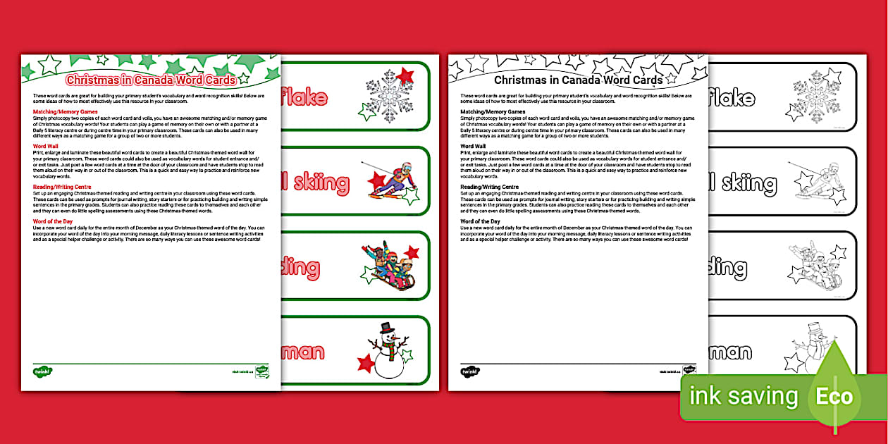 Christmas in Canada Word Cards - Grades K-3 (teacher made)