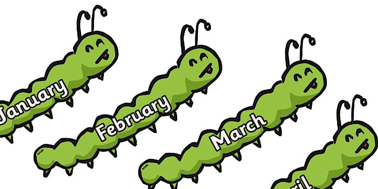 Cursive Months of the Year on Caterpillars - Twinkl