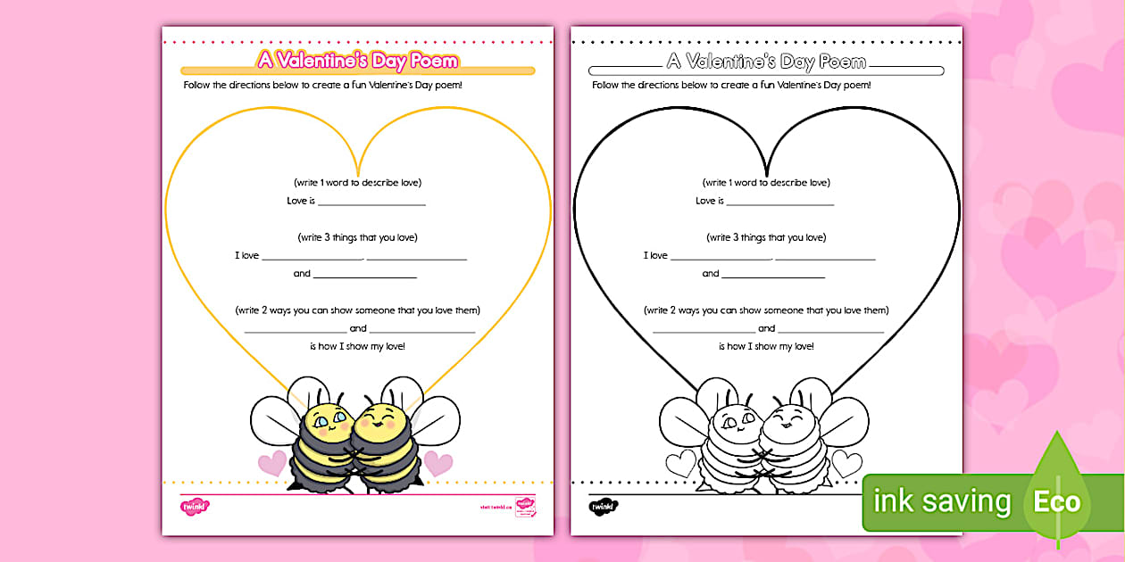 Valentine's Day Poetry Writing Activity - Grades K-3