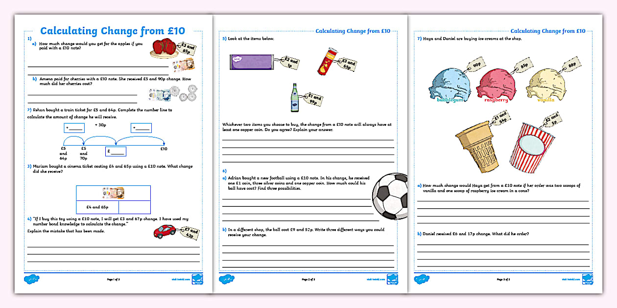 👉 Money Problems - Calculating Change from £10 - KS2 - Twinkl