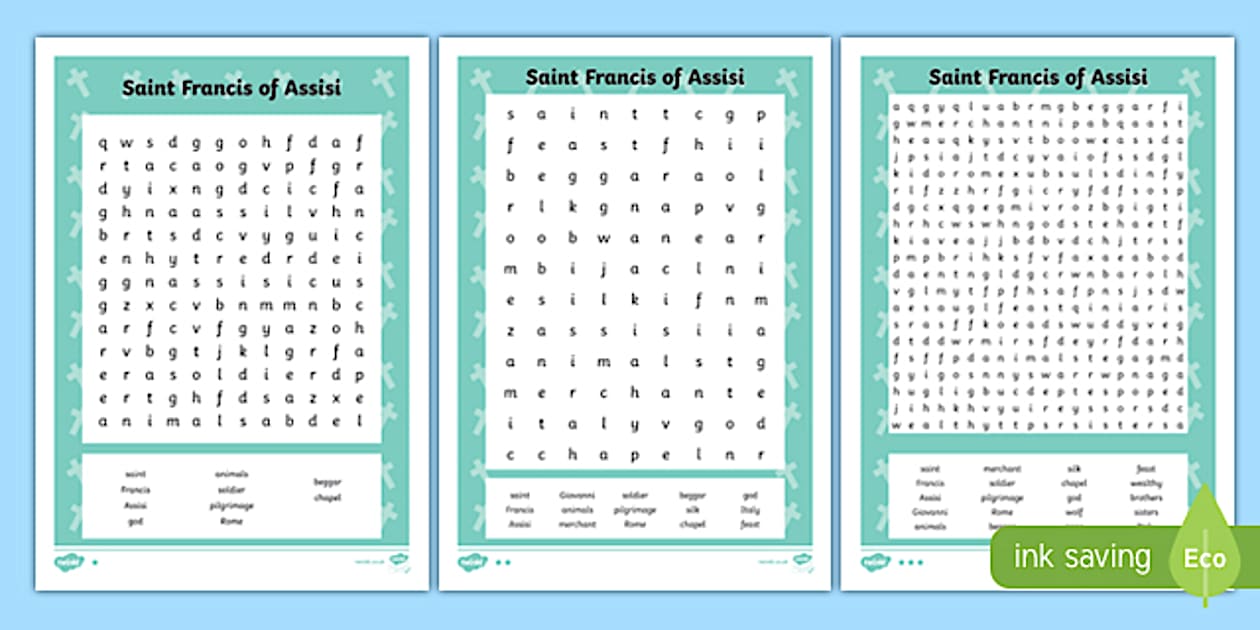 Saint Francis of Assisi Word Search (Teacher-Made) - Twinkl