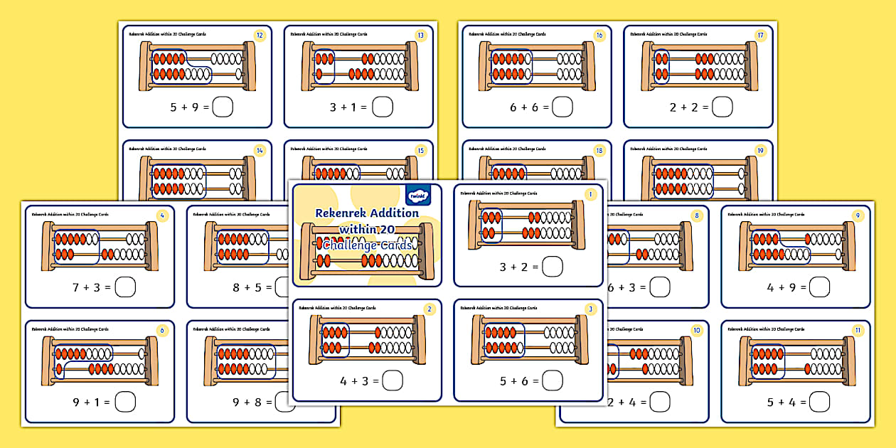 👉 Rekenrek Addition (Within 20) Challenge Cards - Twinkl