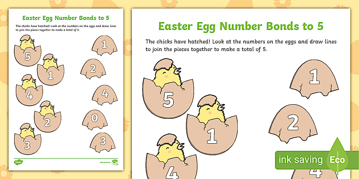 Easter Eggs Number Bonds of 5 Worksheet (teacher made)