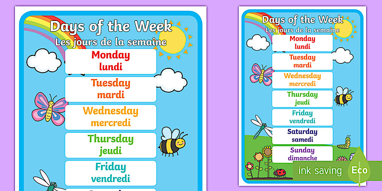 Days of the Week A4 Display Poster English/French - Twinkl