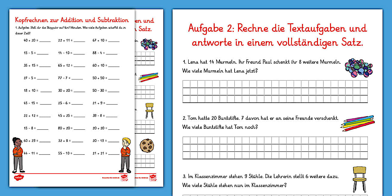 Kopfrechnen: Addition und Subtraktion - Arbeitsblatt