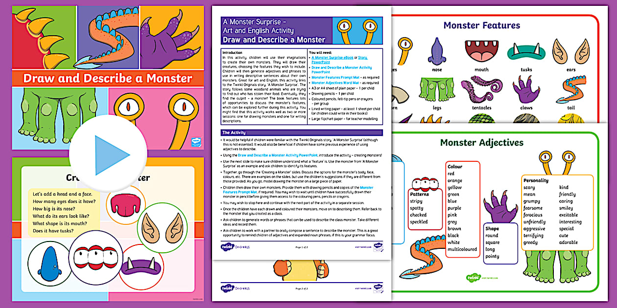 Draw and Describe a Monster PowerPoint and Activity Pack