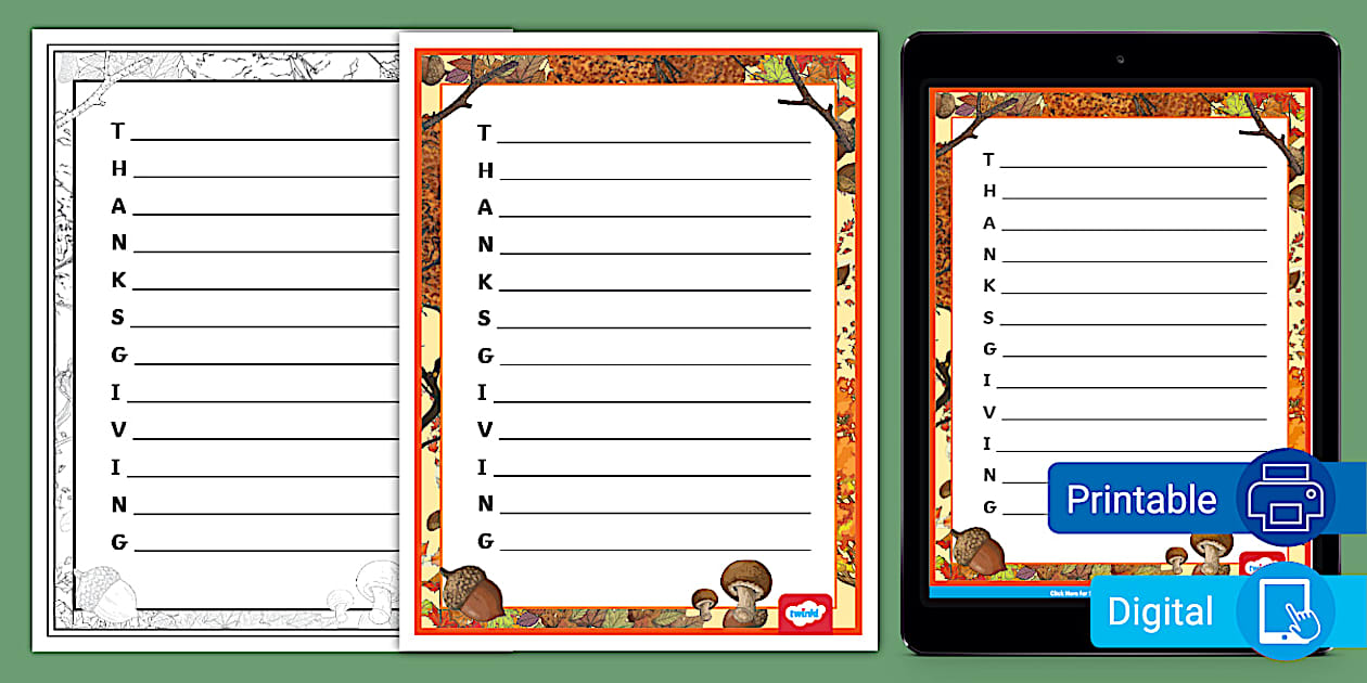Acrostic Thanksgiving Poem | Resource | Twinkl USA - Twinkl
