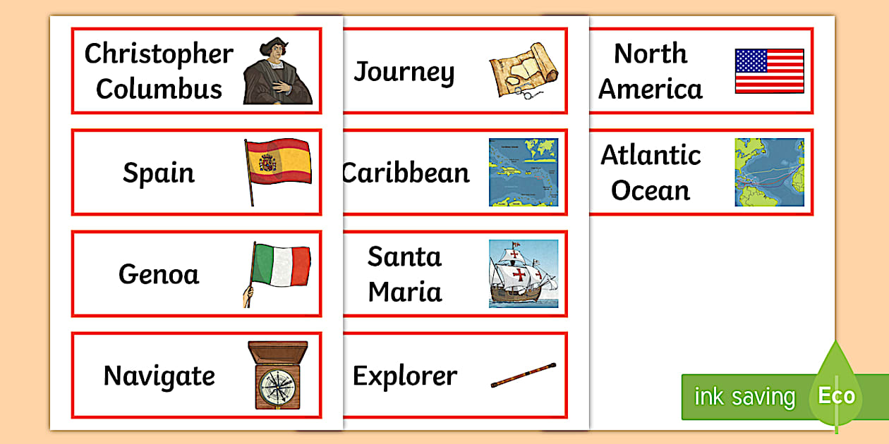3-6 Christopher Columbus Word Cards (teacher made) - Twinkl