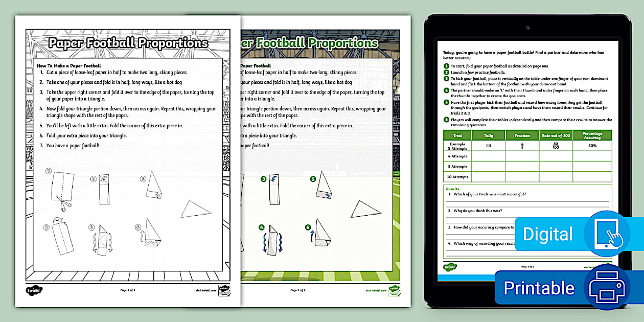 Sixth Grade Paper Football Proportions Math Worksheet