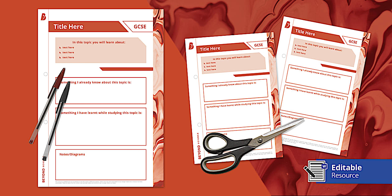 GCSE Chemistry Topic Title Page Template (teacher made)