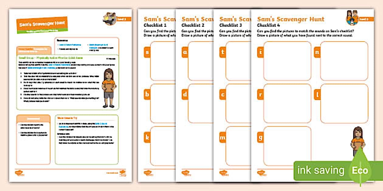 Level 2 Physically Active Phonics Quick Game: Sam's Scavenger Hunt