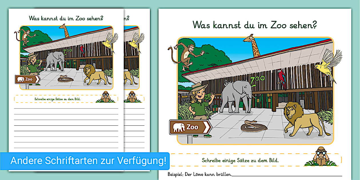 Schreibanlass zu Bildern - Was kannst du im Zoo sehen? - Arbeitsblatt