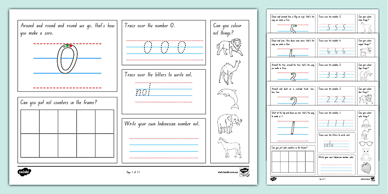 Numbers 0-10 Handwriting Pack Indonesian (teacher made)