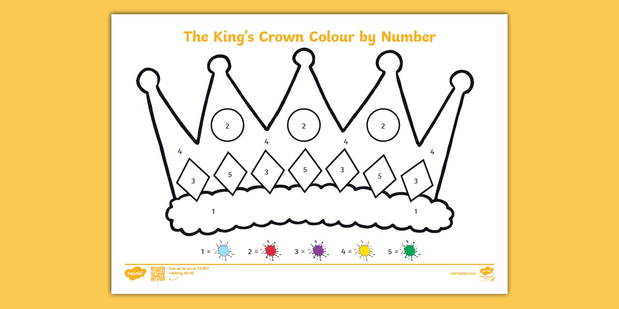 👉 EYFS The King's Crown Colour by Number Activity