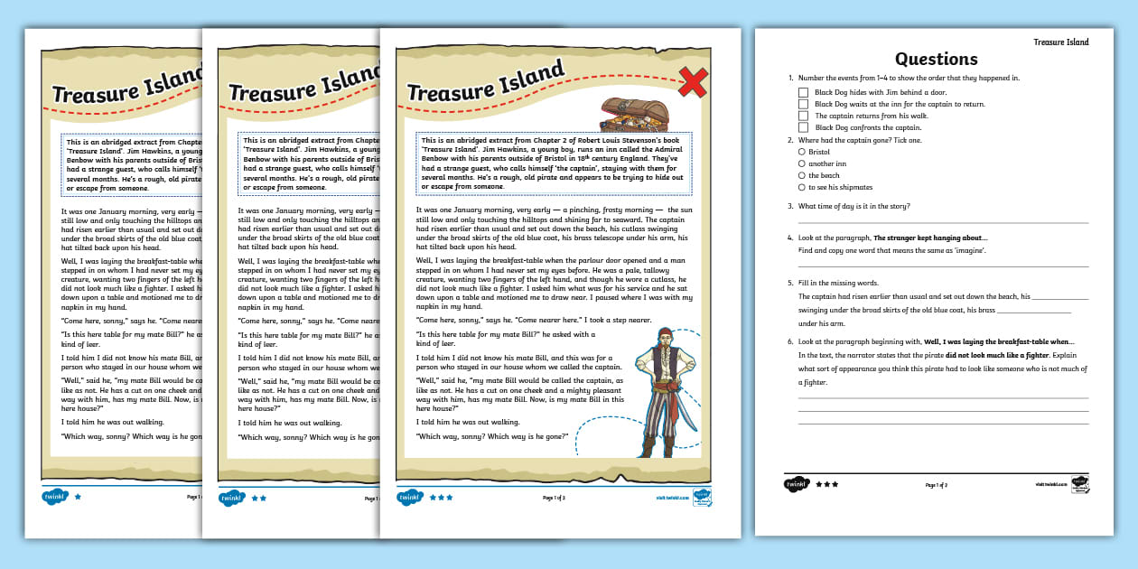 UKS2 Treasure Island Reading Comprehension Activity - Twinkl