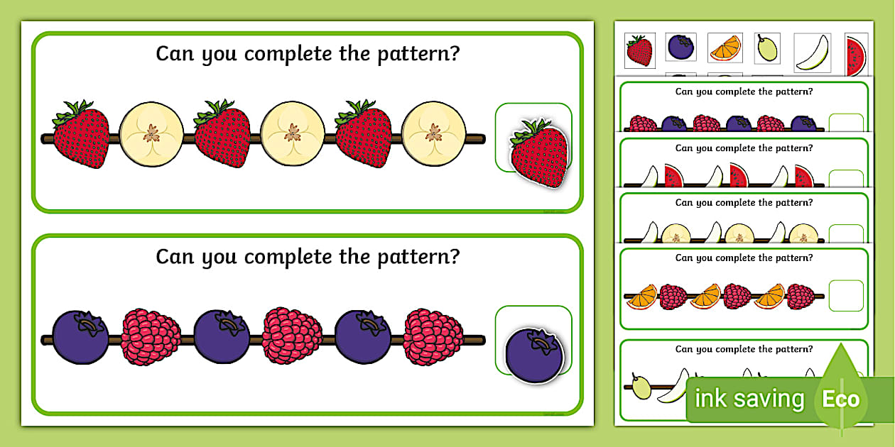 👉 Fruit Kebab Pattern Cards (teacher made) - Twinkl