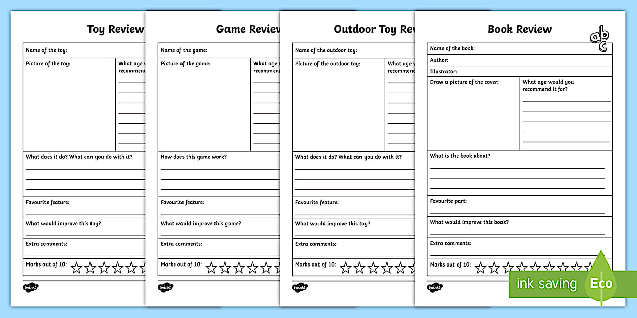 3rd-4th Class Toy Show Review Writing Template - Twinkl