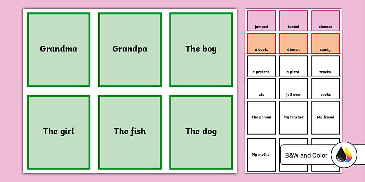 Subject, Verb, Object Create a Sentence Cards - Twinkl
