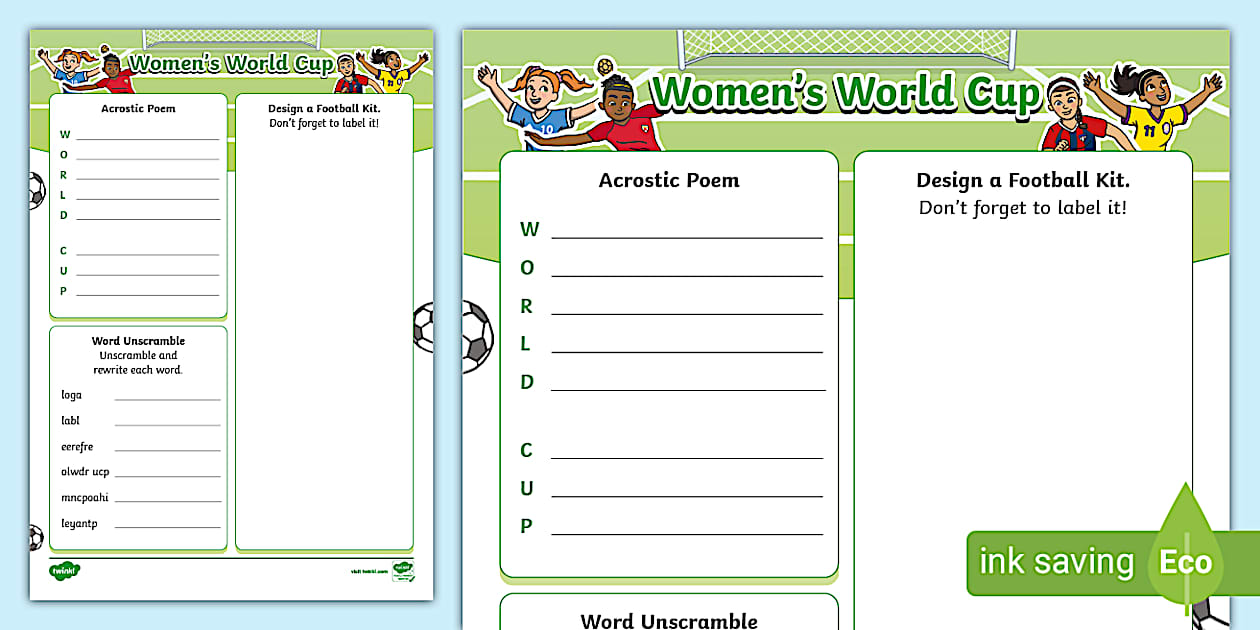 KS1 Women's World Cup Boredom Buster Worksheet - Twinkl
