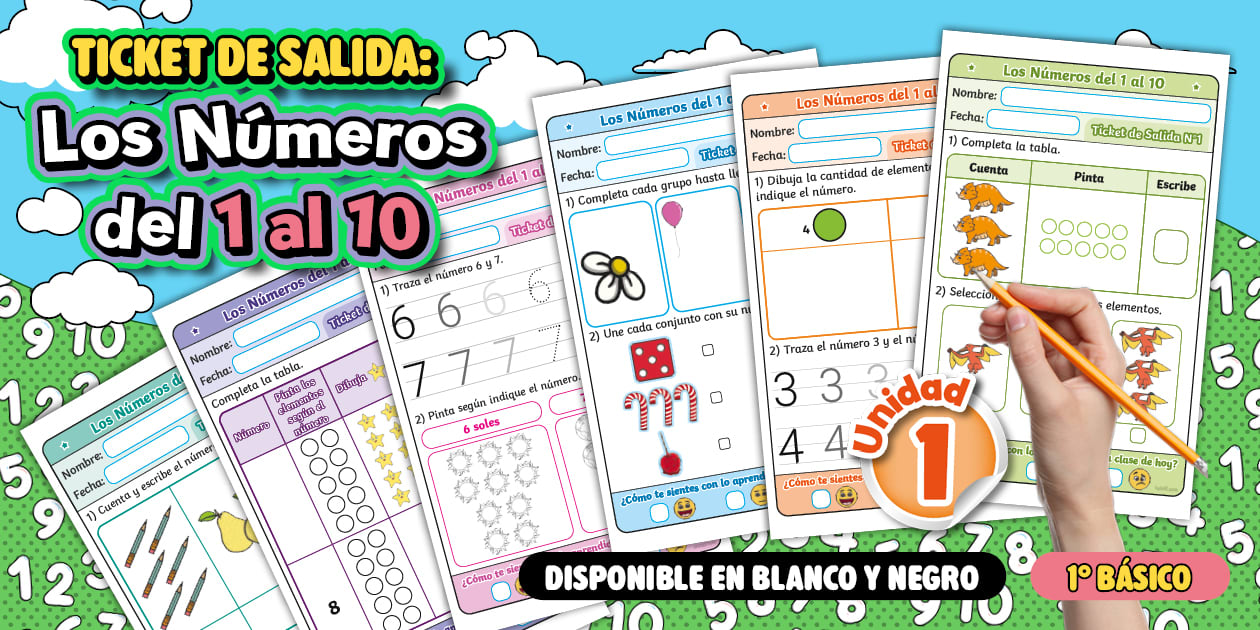 Ticket de Salida | Números del 1 al 10 | Matemáticas | 1°